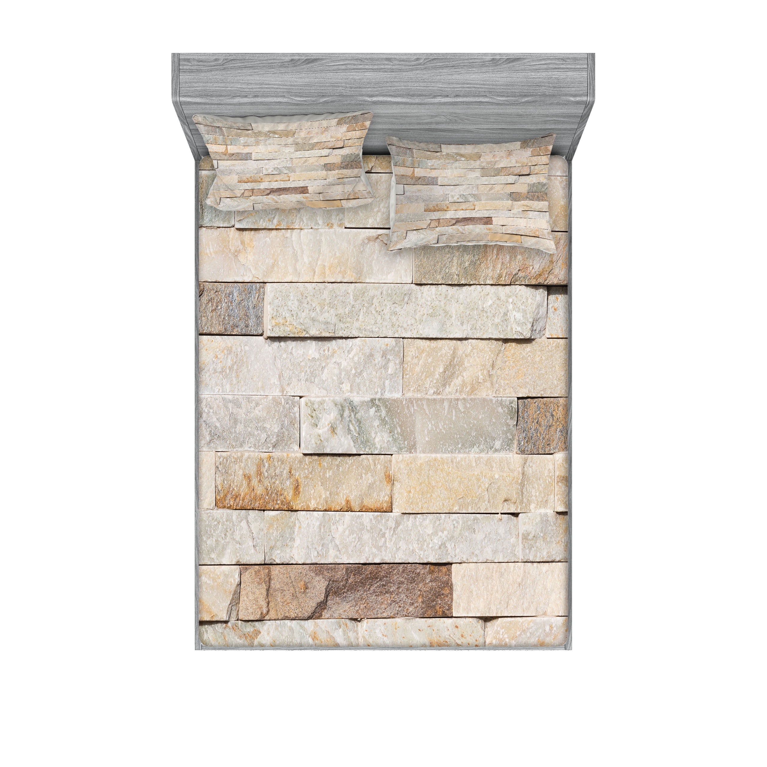 Ivory Fitted Sheet & Pillow Sham Set, Urban Brick Wall Background ...