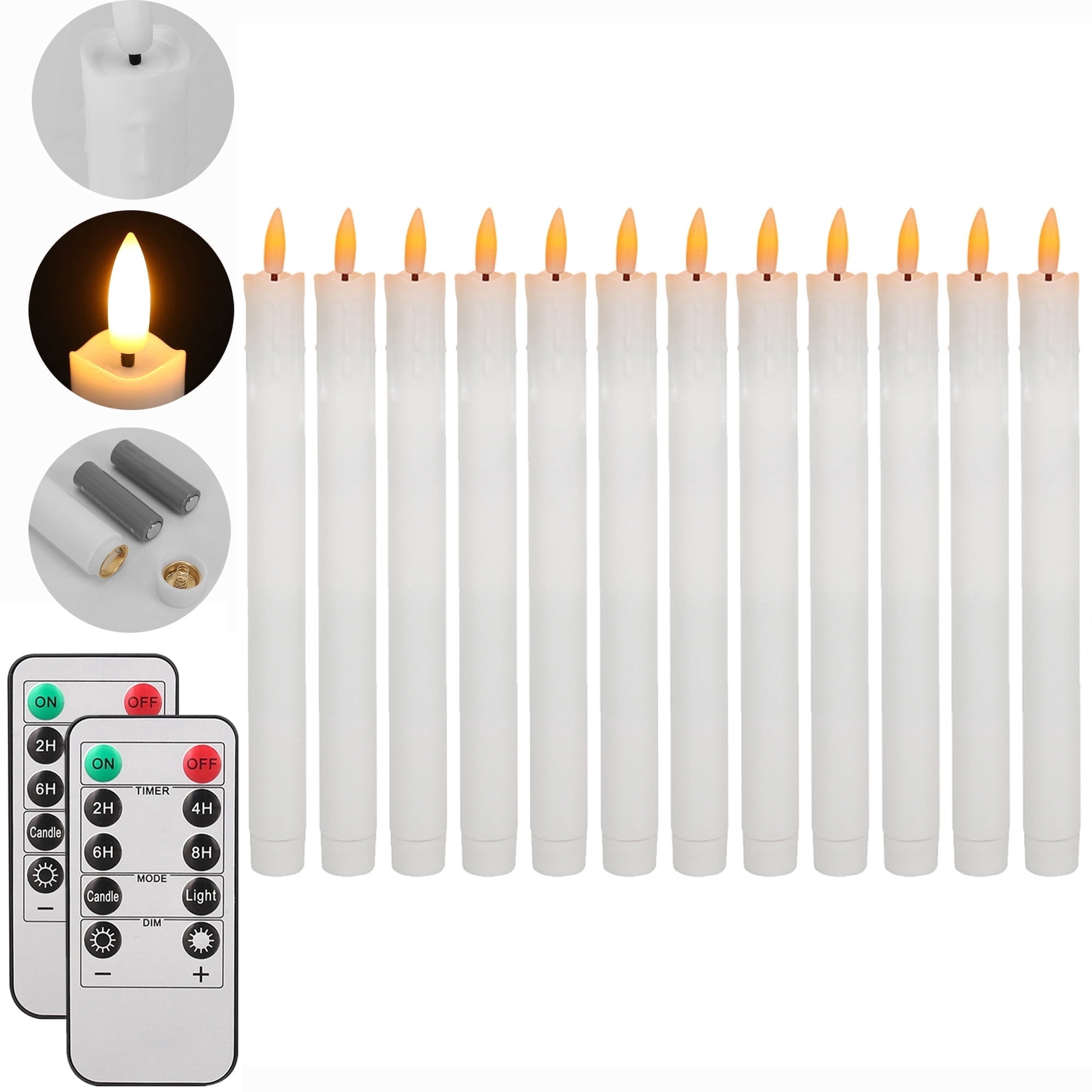 Ivory Flameless Taper Candles 12 Pack, Battery Operated LED Candles ...