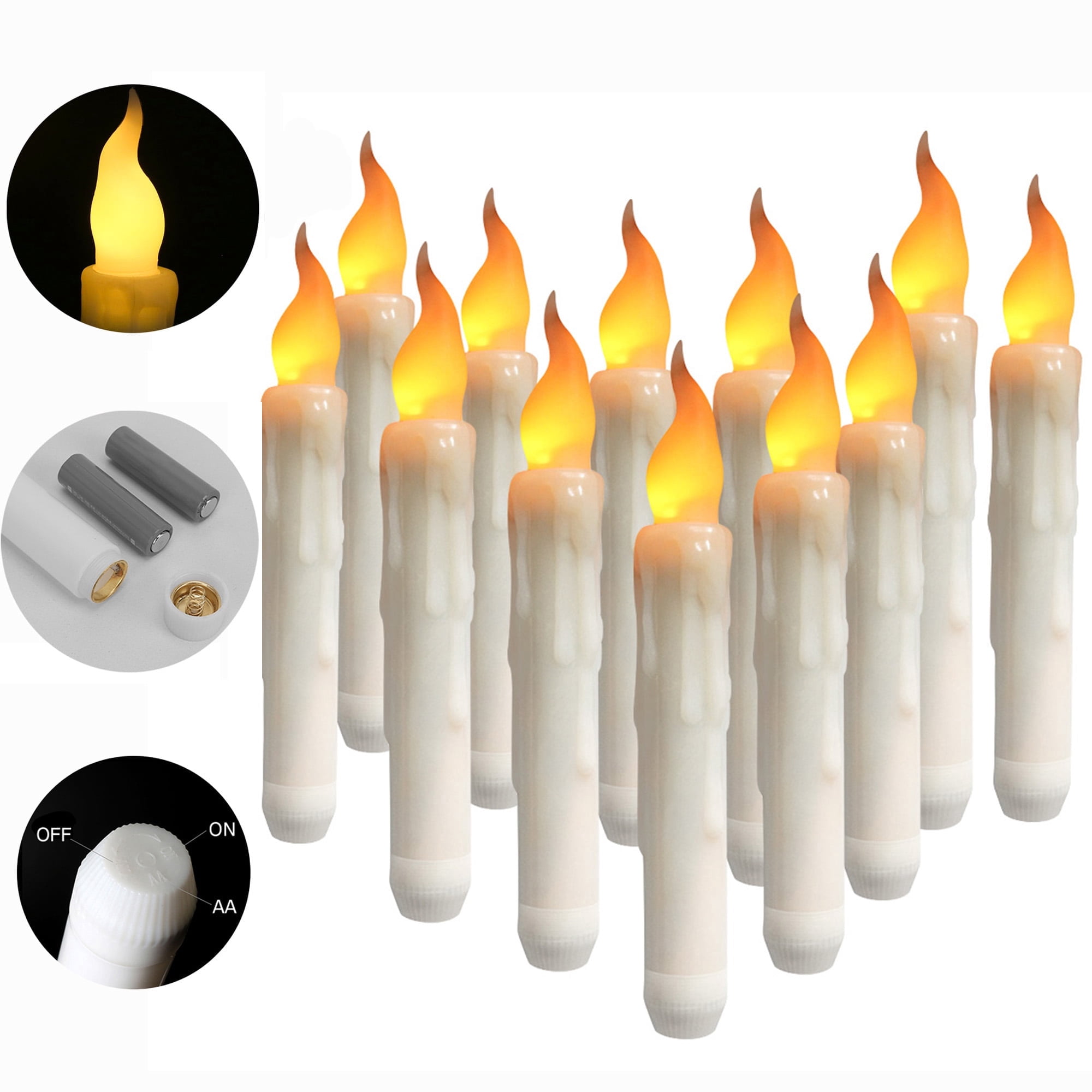 Ivory Flameless Taper Candles 12 Pack, Battery Operated LED Candles ...