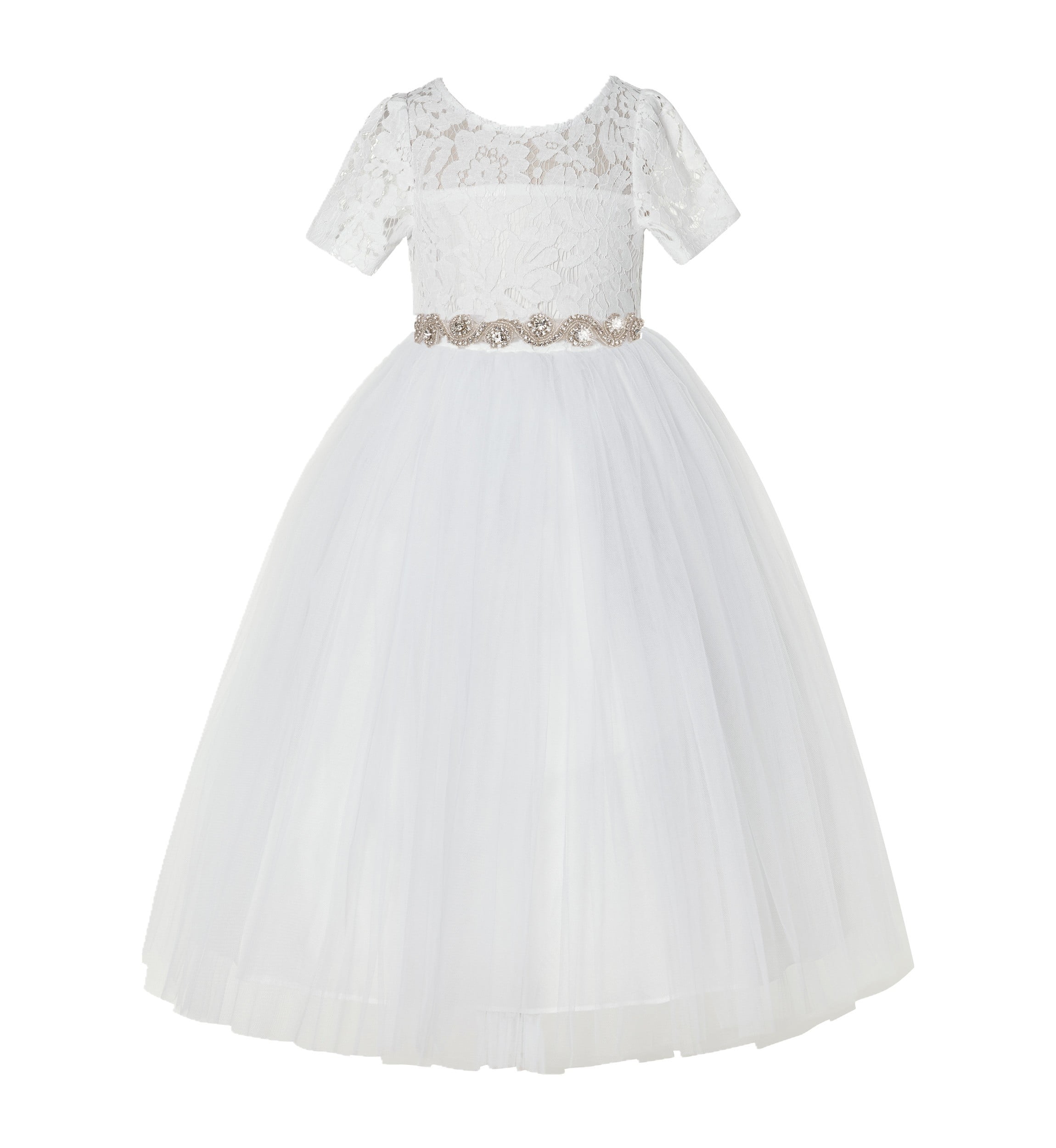 Ivory Floral Lace Formal Flower Girl Dress Elegant Princess Gown LG2R2 ...