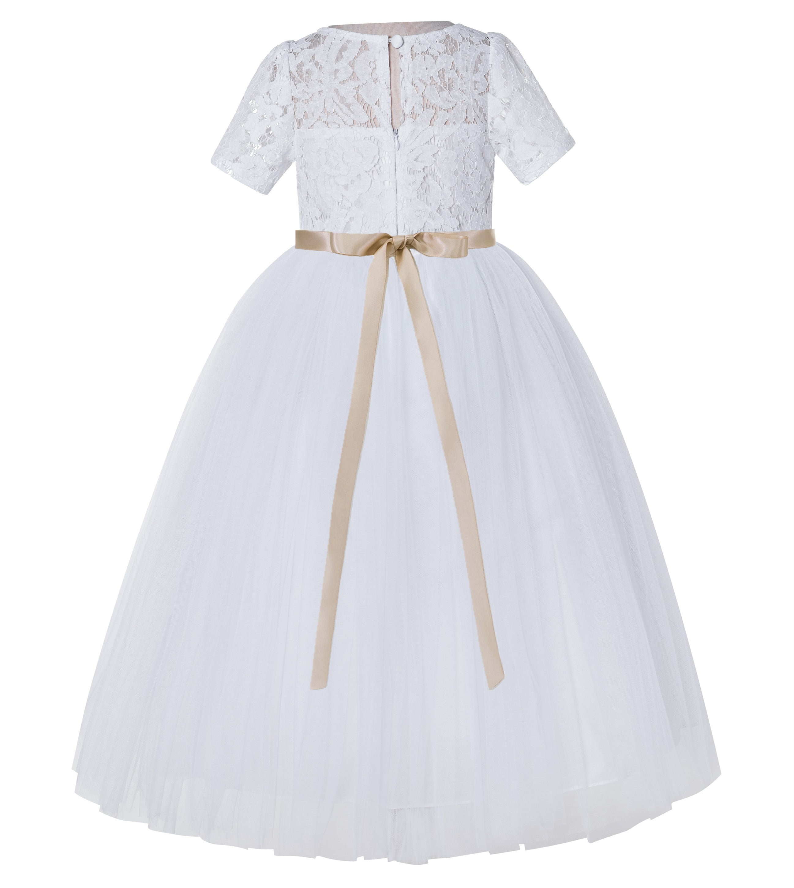 Ivory Floral Lace Formal Flower Girl Dress Elegant Princess Gown LG2R2 ...