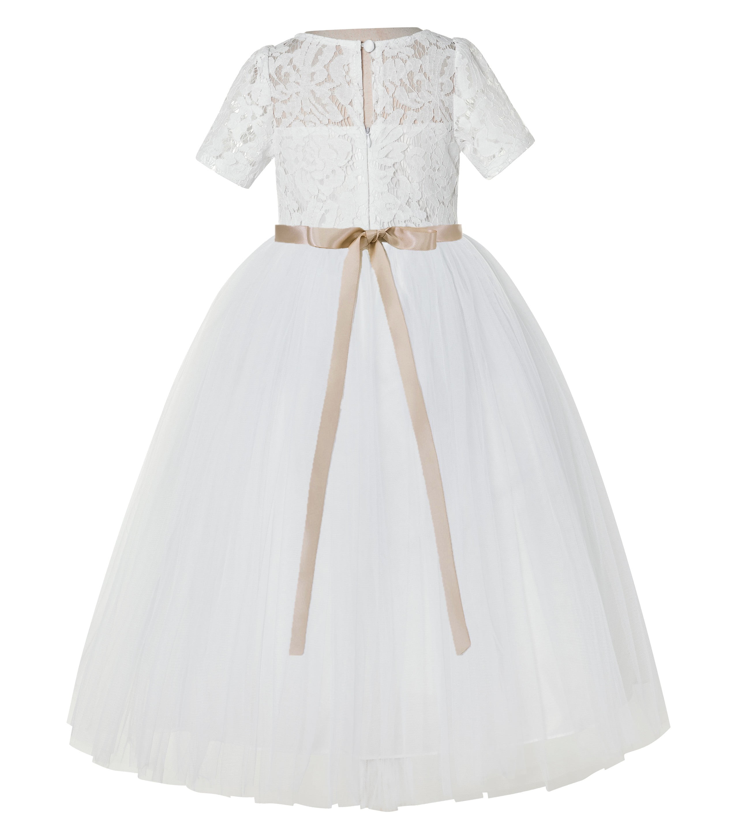 Ivory Floral Lace Formal Flower Girl Dress Elegant Princess Gown LG2R2 ...