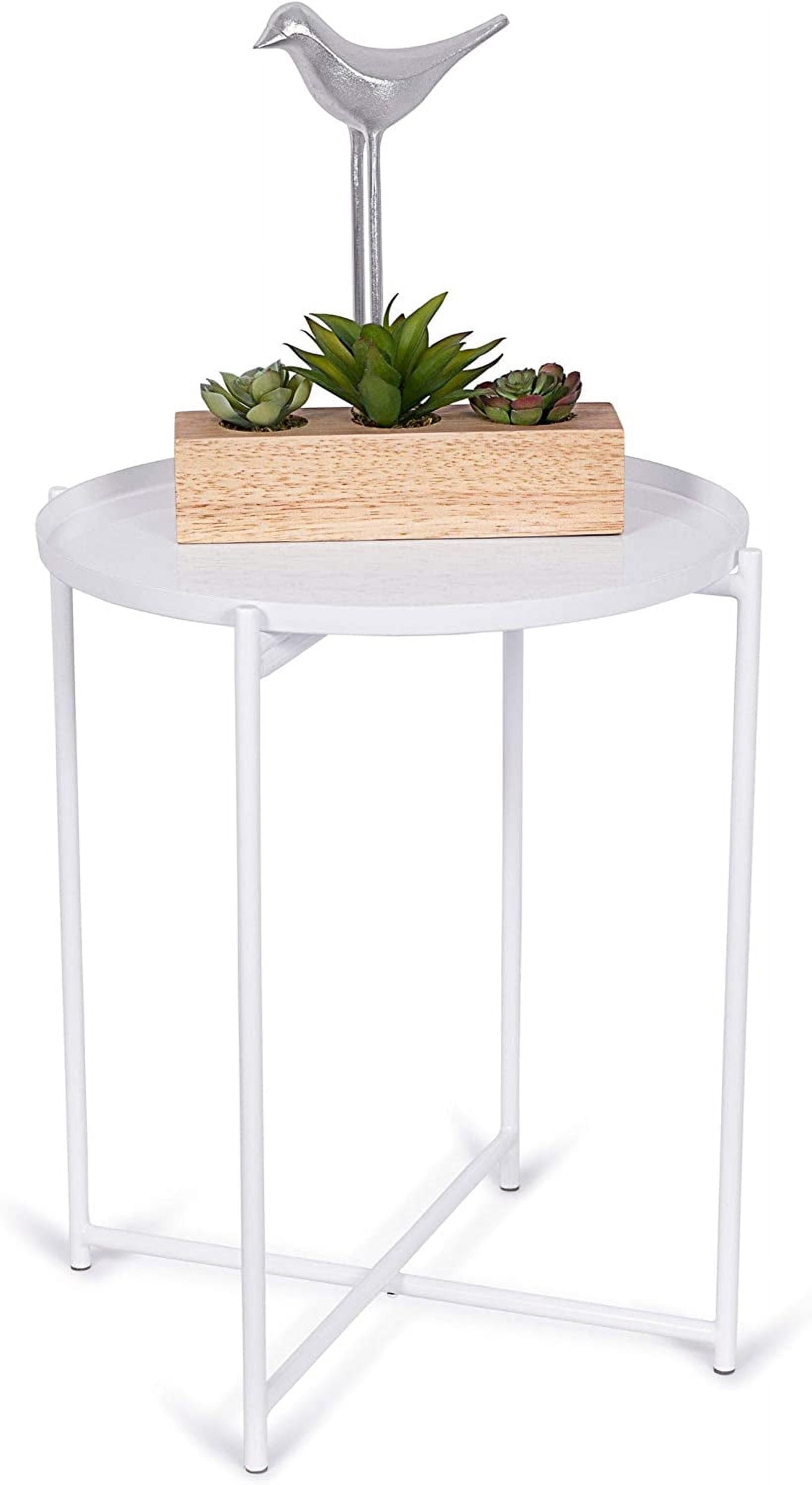 Ivory Folding Side Table with Removable Tray - Metal Foldable ...