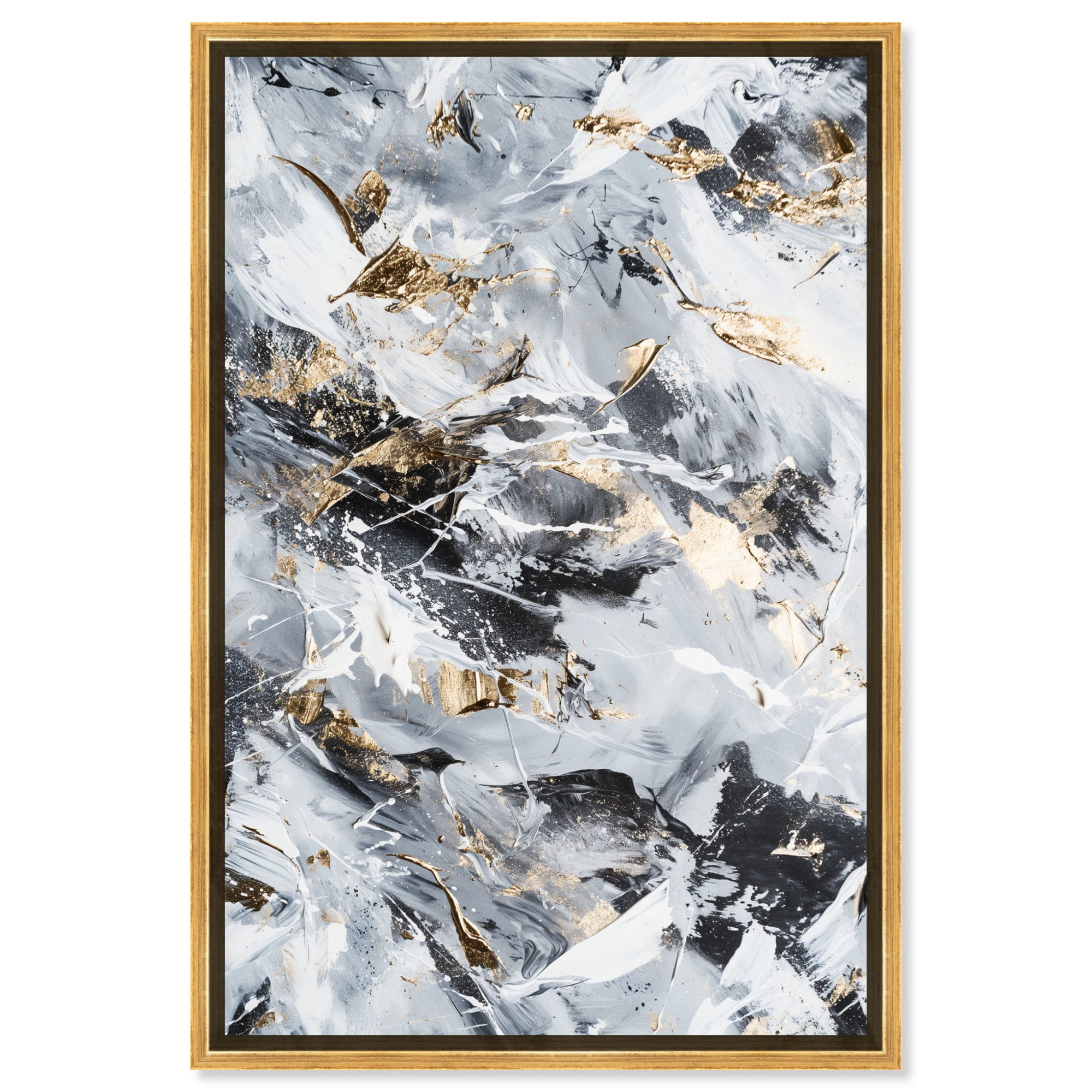 Ivory Gleam Canvas Black Paint Abstract by Art Remedy, Gold Frame, 20 ...