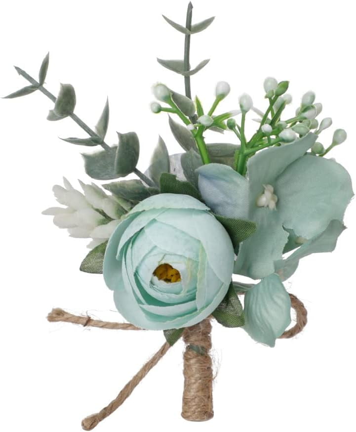 Ivory & Greenery Eucalyptus Boutonniere for Men Wedding with Pins, Set ...