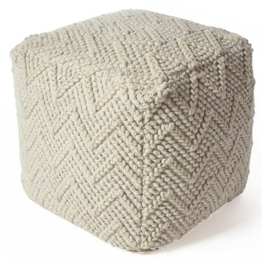 Circe 18" Square Comfort Fabric Pouf in Natural/Elegant Taupe with ...