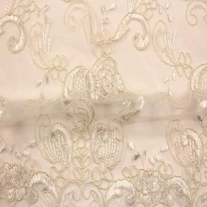 Ivory Hilton Embroidered Mesh Fabric, Lace Netting Material Ideal for ...