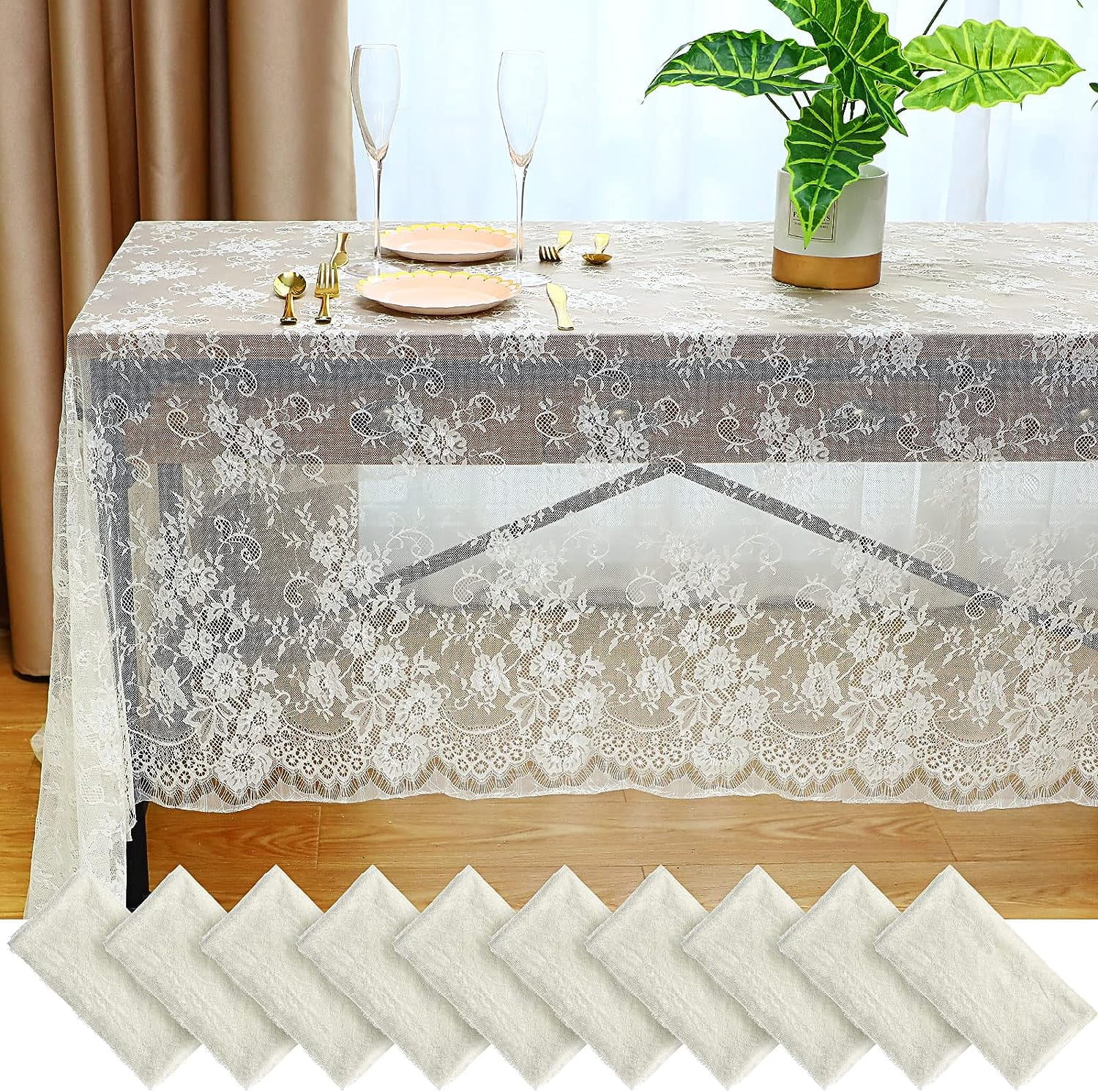 Ivory Lace Tablecloths - 10 Pack, 59 x 118 Inches, Floral Lace ...