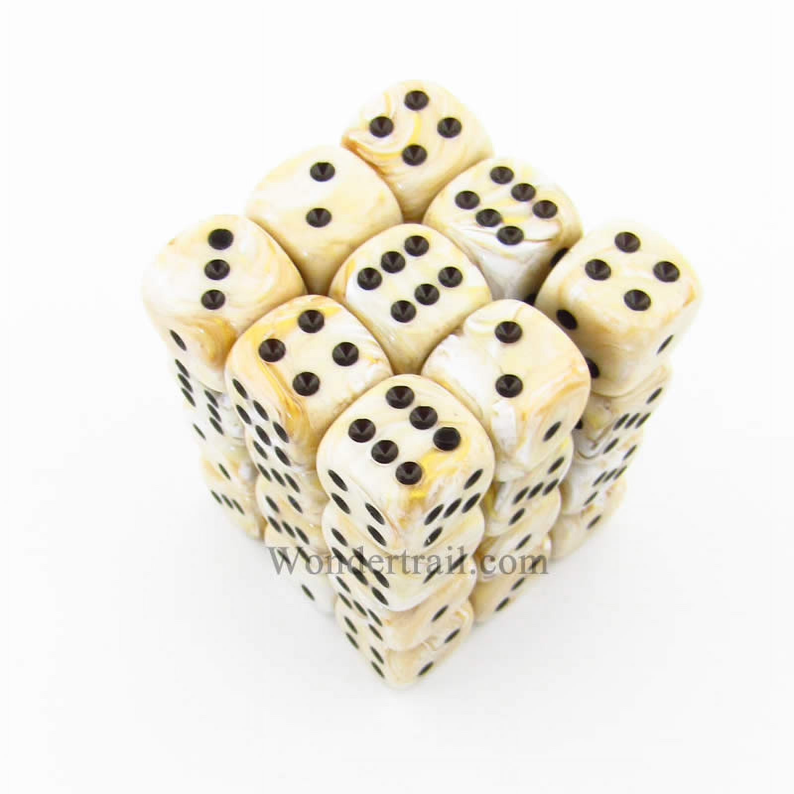 Ivory Marbleized Dice with Black Pips D6 12mm (1/2in) Pack of 36 ...