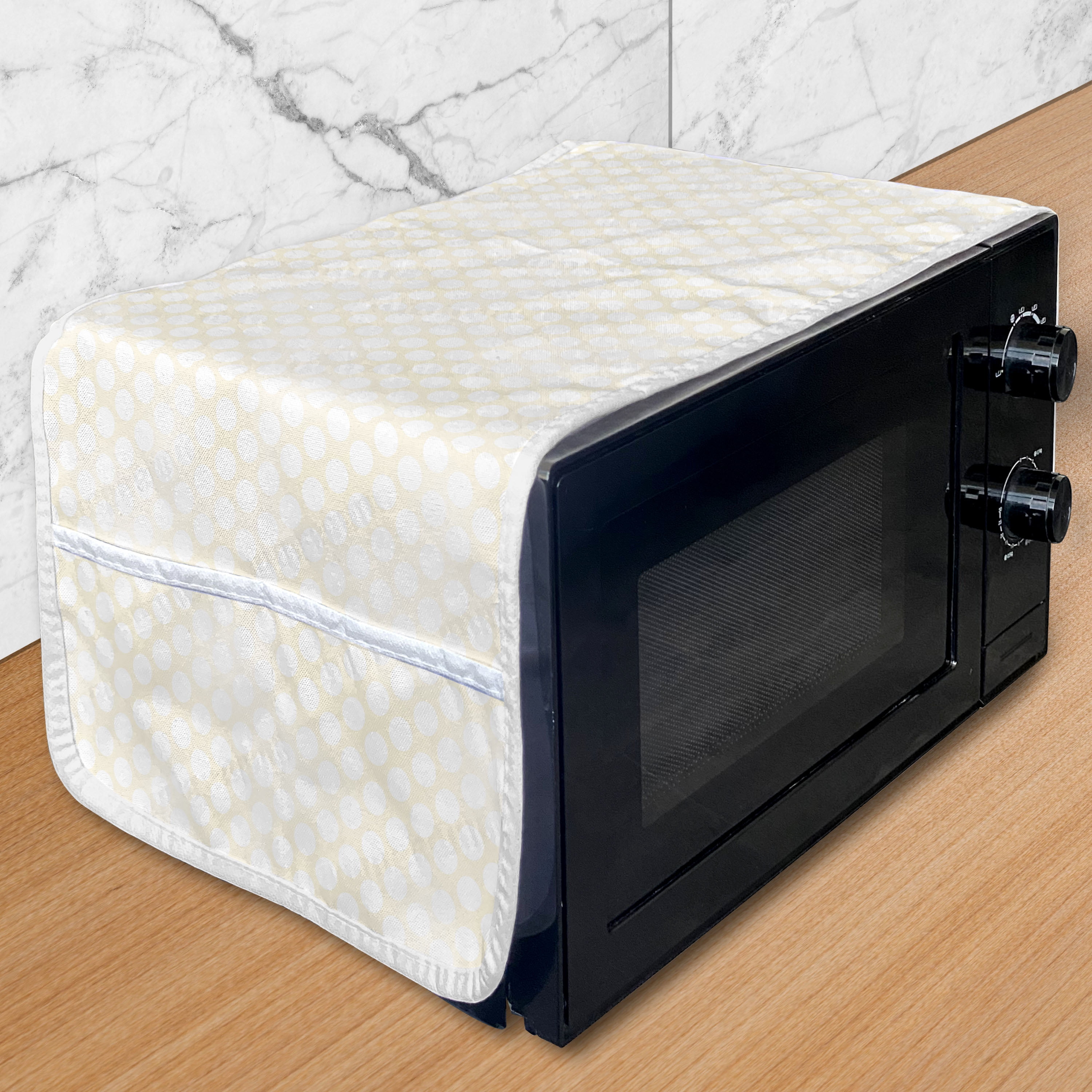 Ivory Microwave Oven Cover, Retro Large Polka Dots Pattern with Big ...