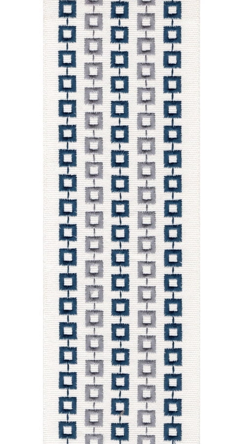 Ivory Navy Grey 4 Inch Wide Cotton Canvas Geometric Trim Tape, Square ...