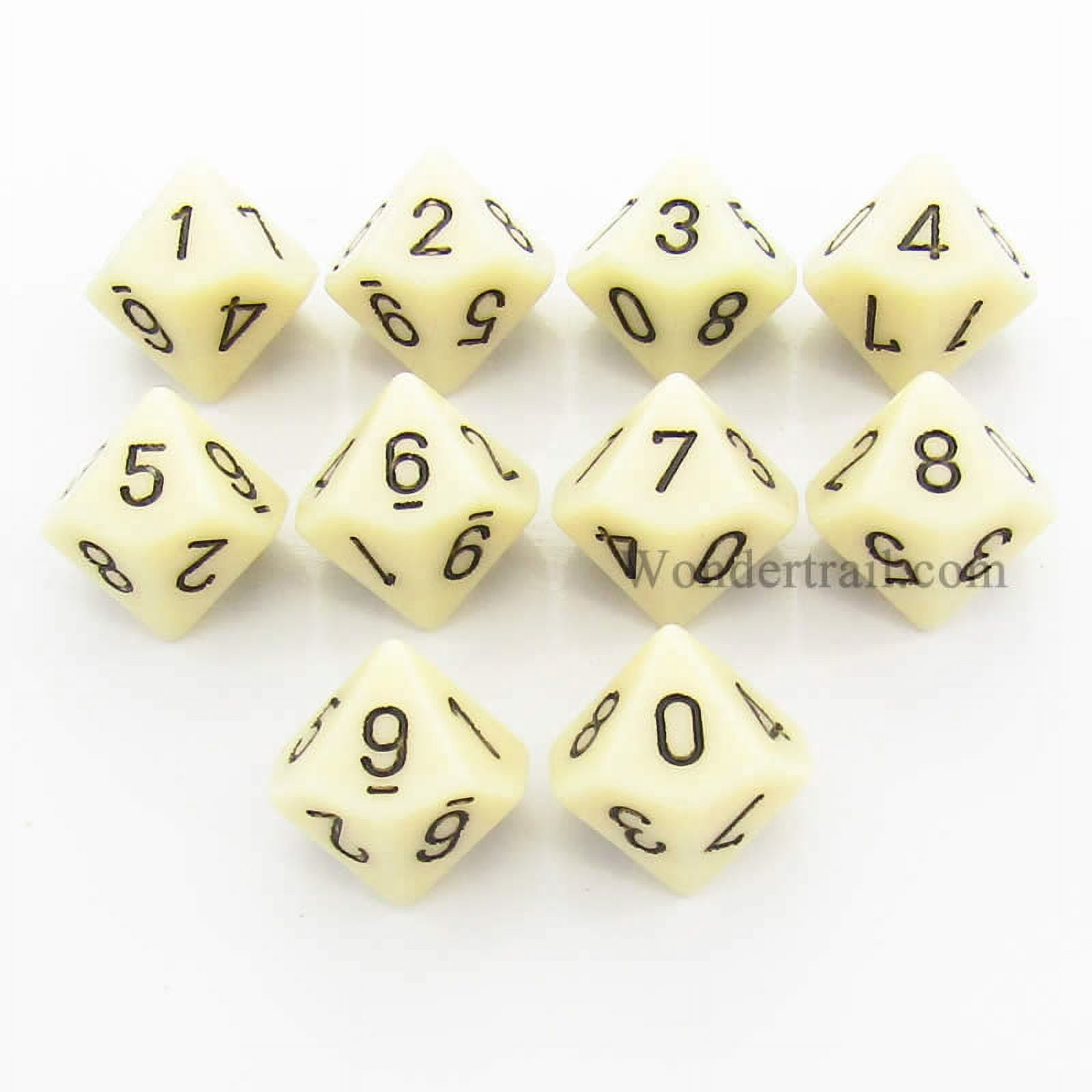 Ivory Opaque Dice D10 with Black Numbers 16mm (5/8in) Pack of 10 ...
