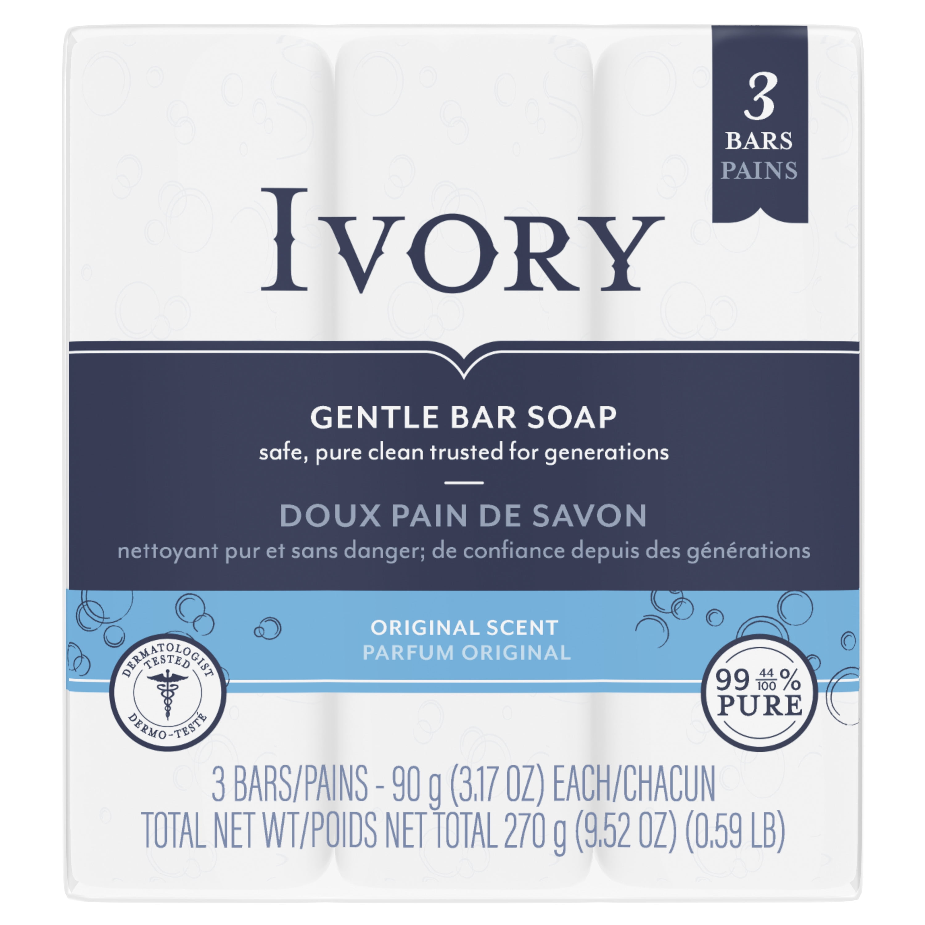 Ivory Dermatologist Tested Gentle Bar Soap, Original, Unscented ...