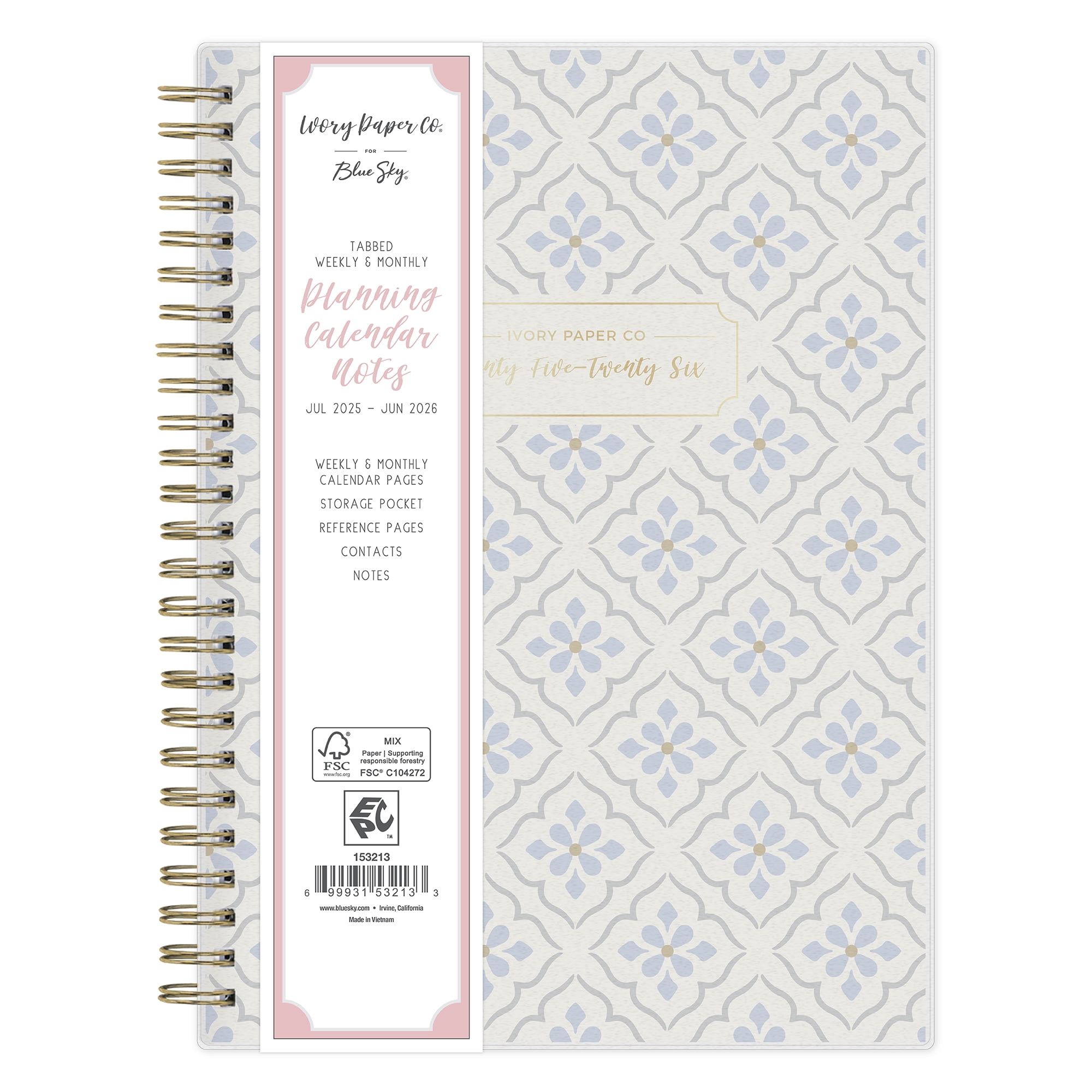 Ivory Paper Co for Blue Sky Monthly Weekly Notes Medium, 5.875" x 8.625 ...