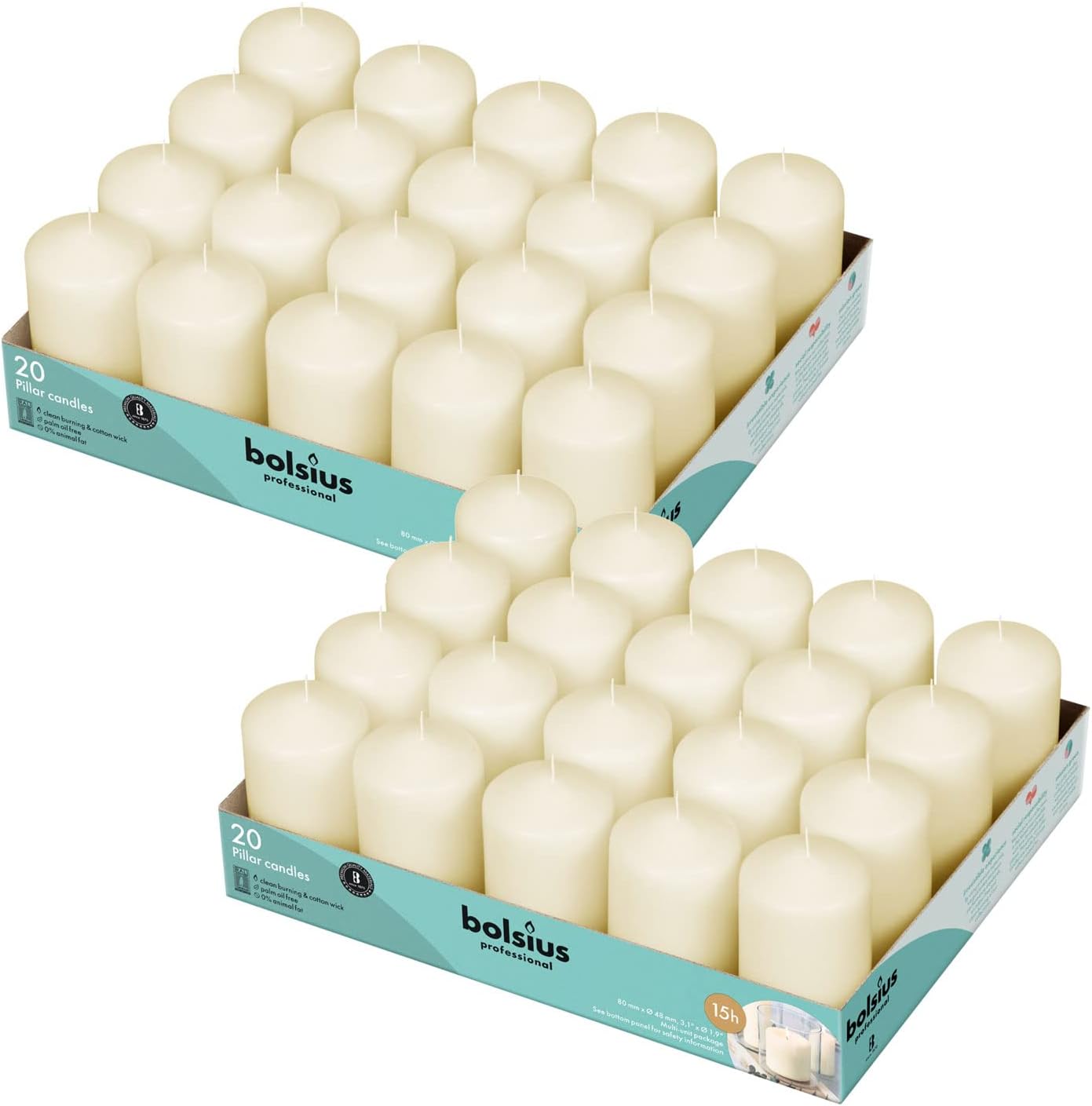 Ivory Pillar Candles - 2x3 Inches - 2 Packs = Total 40 Candles - 15 ...