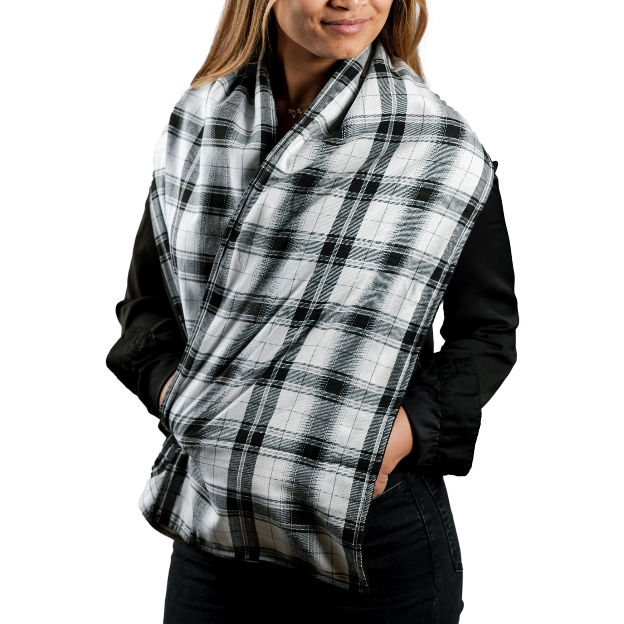 Ivory Plaid - 58.5" x 11" Flannel Pocket Scarf - Walmart.com