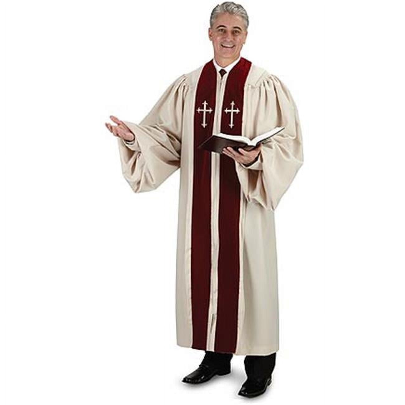 Ivory Pulpit Robe With Burgundy Velvet & Ivory Cross Embroidery, 53 In ...