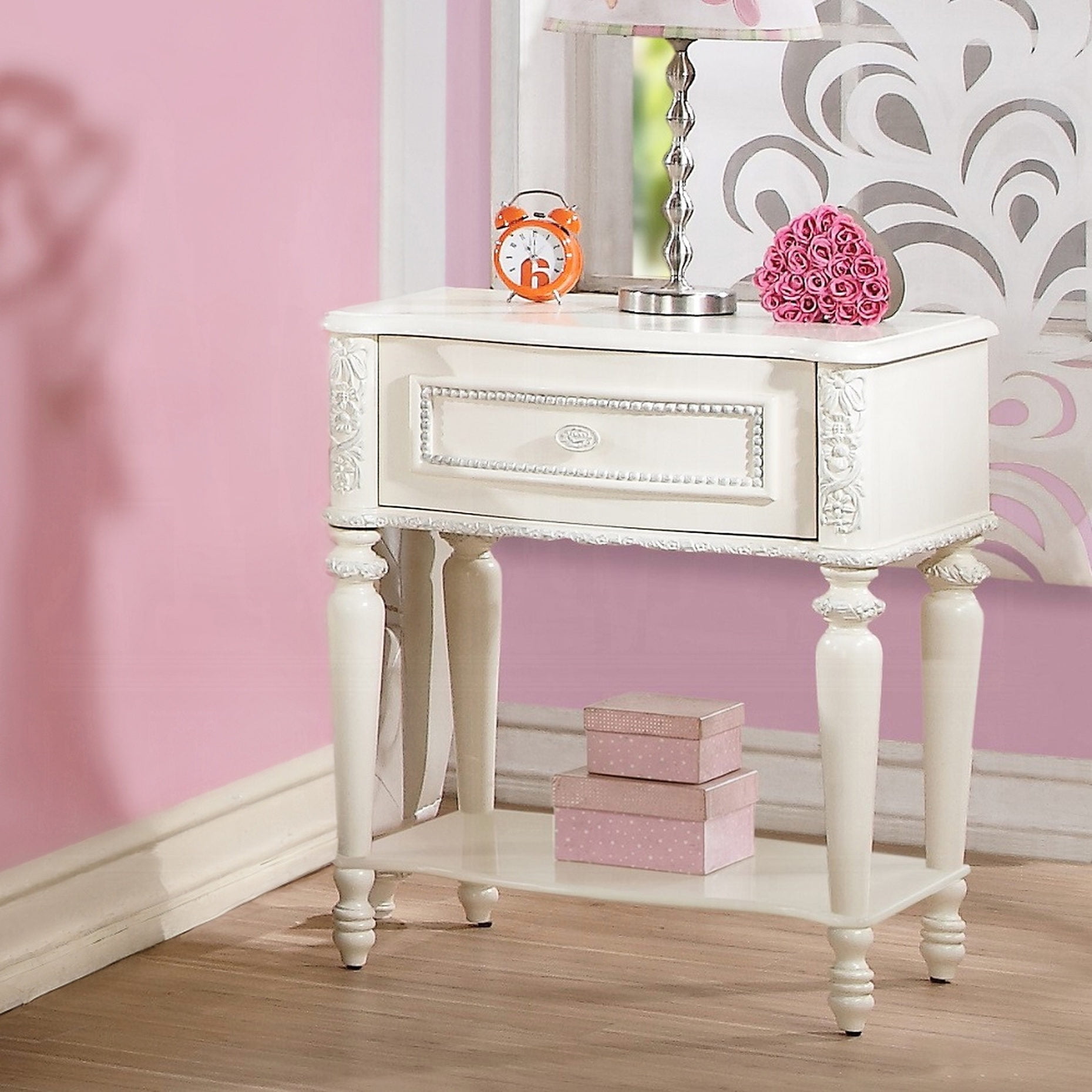 Ivory Rectangle 1-Drawer Nightstand | Bedroom Storage Solution with ...