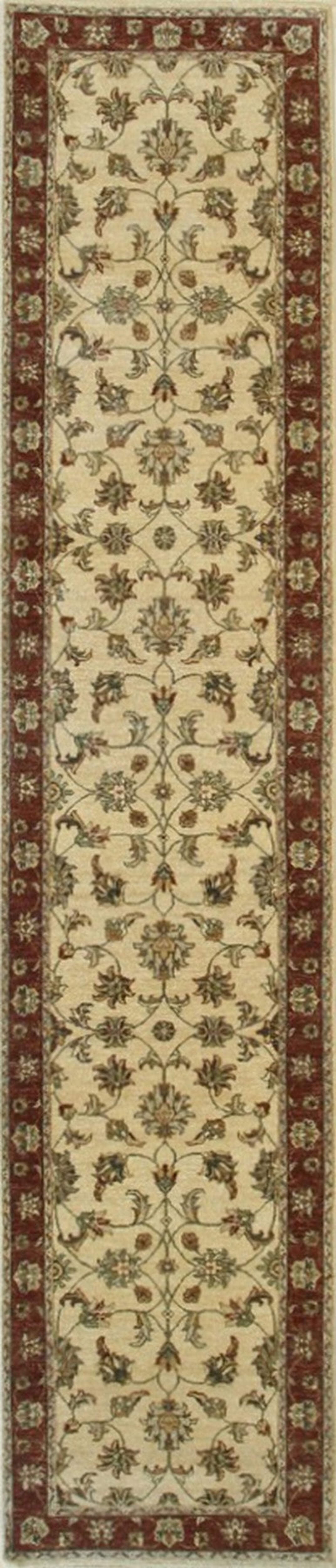 Ivory/Red Hand Knotted Wool Traditional Oriental Agra Rug, Made in ...