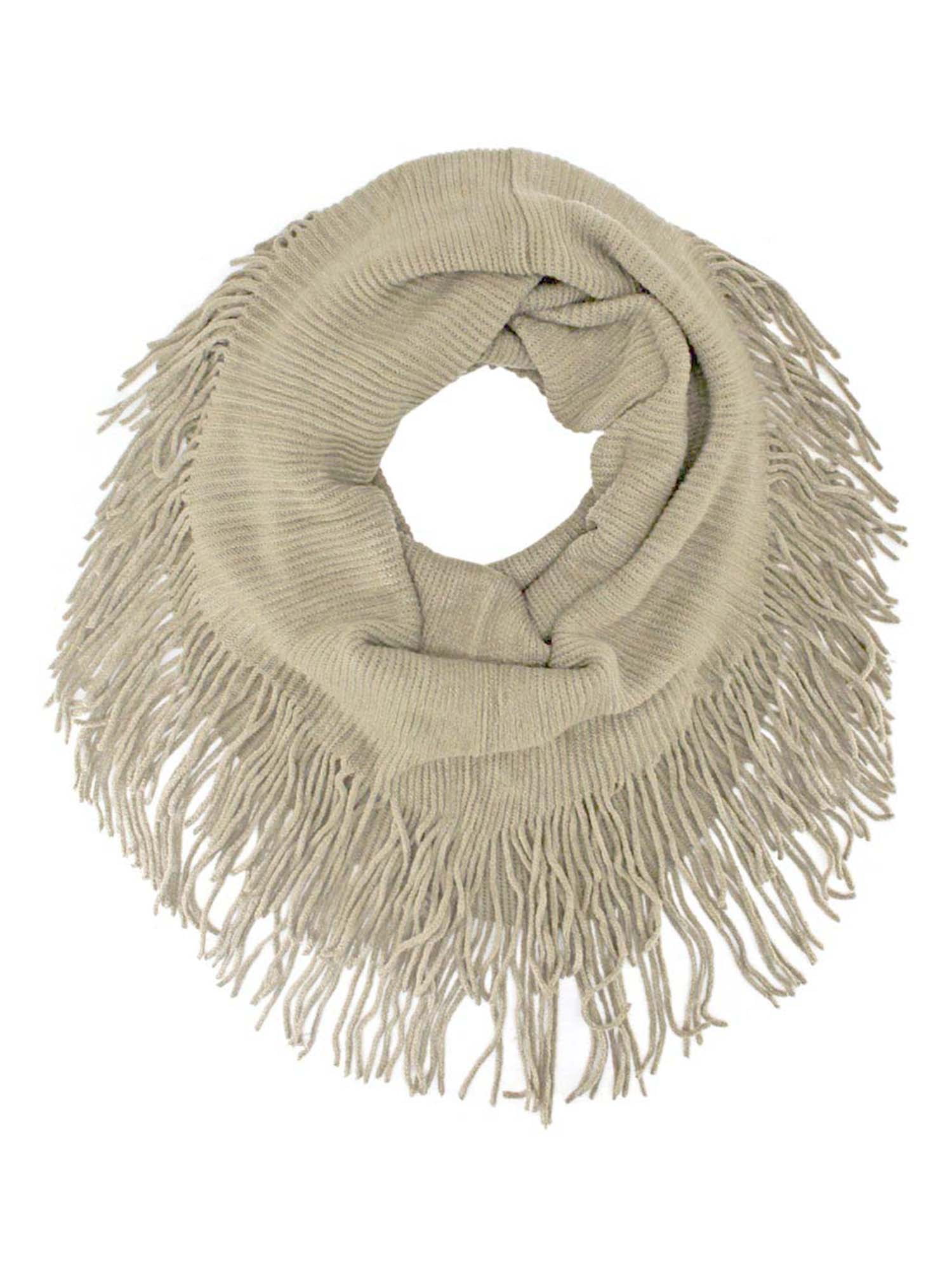 Ivory Ribbed Knit Infinity Scarf With Long Fringe - Walmart.com