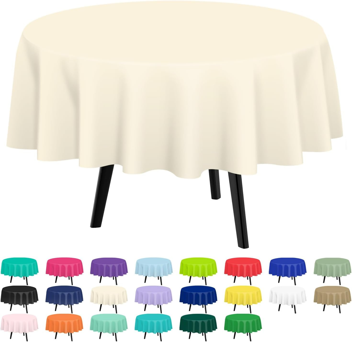 Ivory Round Tablecloth 3 Pack, 84 Inch Plastic Table Cover Disposable ...