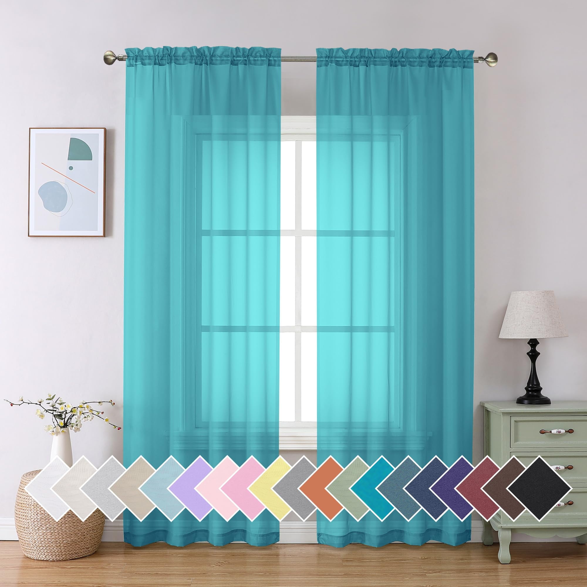 Ivory Sheer Curtains 54 Inch Long 2 Panels Set Rod Pocket Voile ...