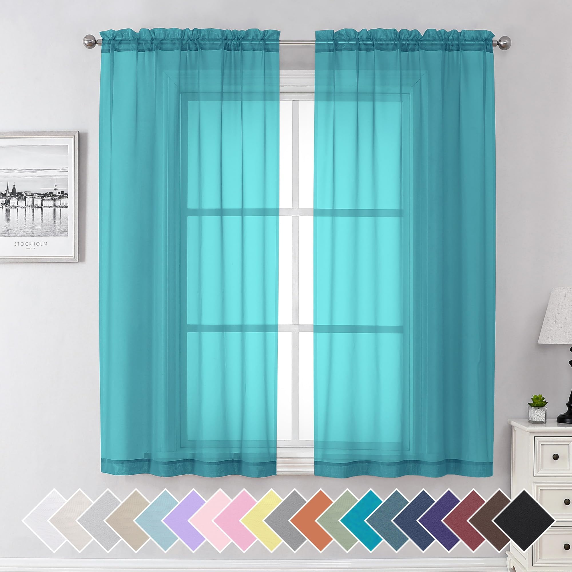 Ivory Sheer Curtains 54 Inch Long 2 Panels Set Rod Pocket Voile ...