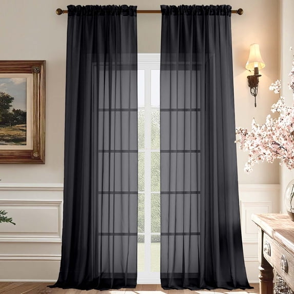 Ivory Sheer Curtains 54 Inch Long 2 Panels Set Rod Pocket Voile ...