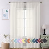 Ivory Sheer Curtains 54 Inch Long 2 Panels Set Rod Pocket Voile ...
