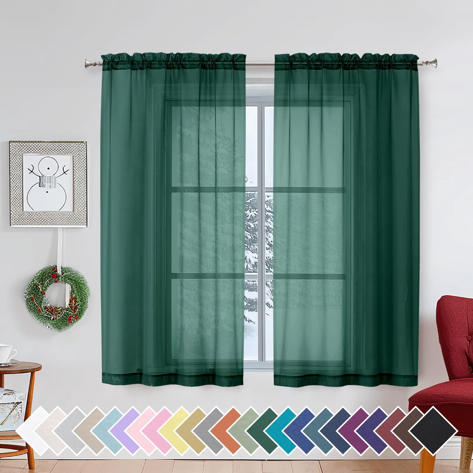 Ivory Sheer Curtains 54 Inch Long 2 Panels Set Rod Pocket Voile ...