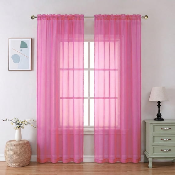 Ivory Sheer Curtains 54 Inch Long 2 Panels Set Rod Pocket Voile ...