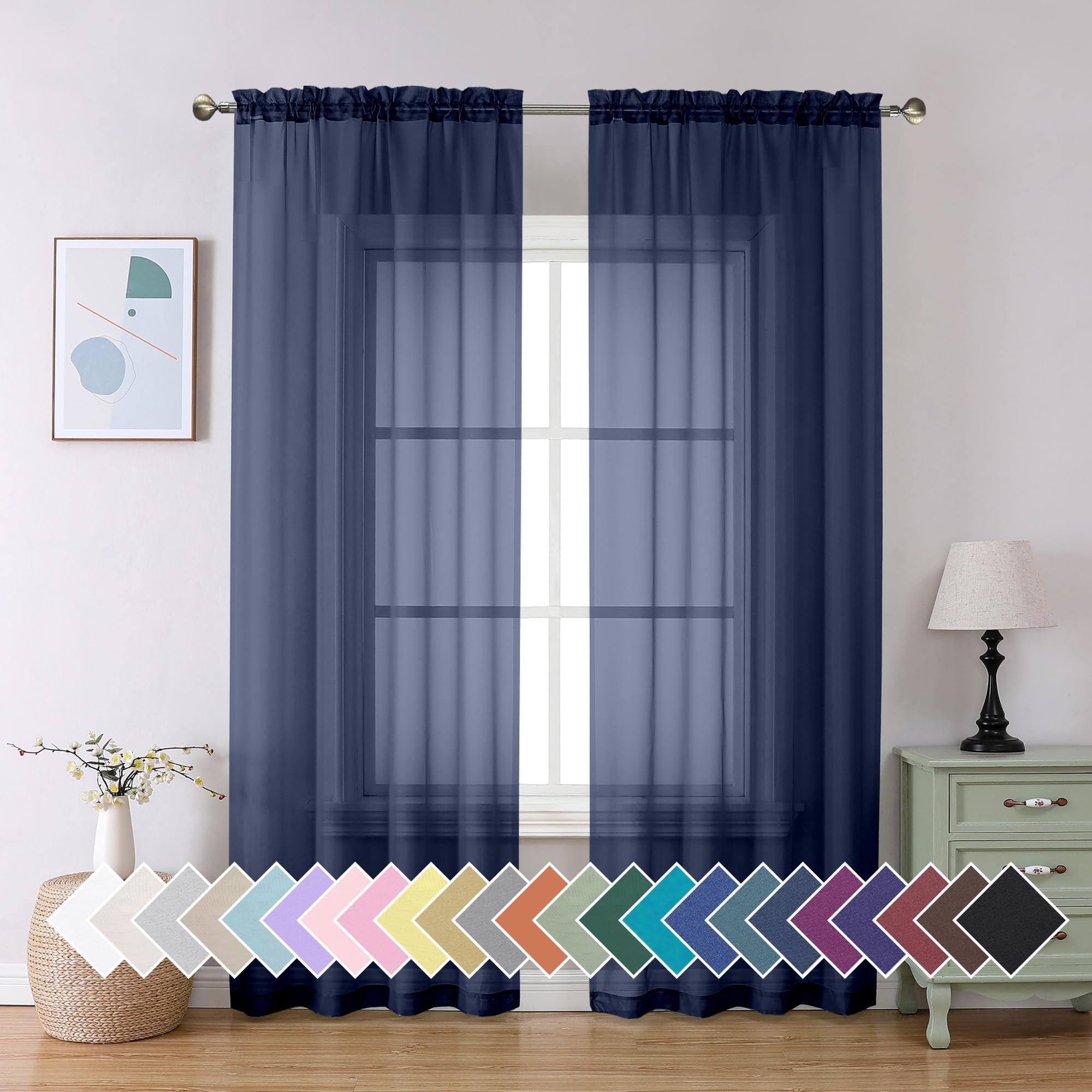 Ivory Sheer Curtains 54 Inch Long 2 Panels Set Rod Pocket Voile ...