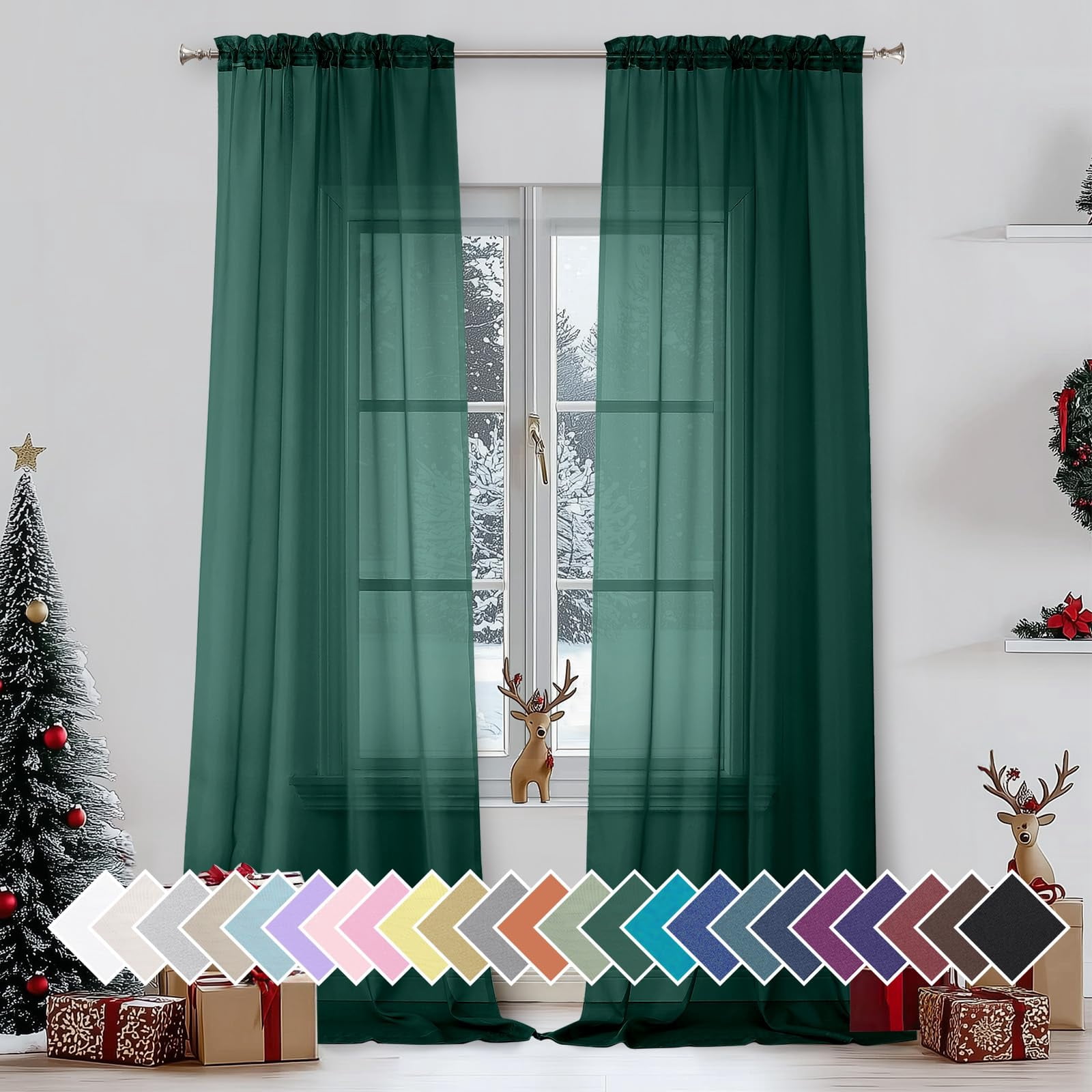 Ivory Sheer Curtains 54 Inch Long 2 Panels Set Rod Pocket Voile ...