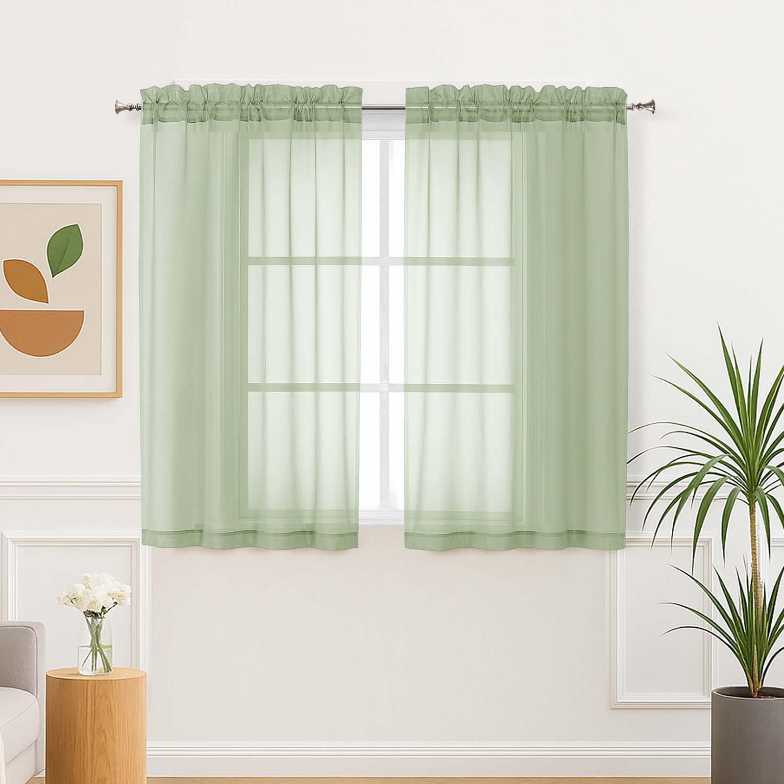 Ivory Sheer Curtains 54 Inch Long 2 Panels Set Rod Pocket Voile ...