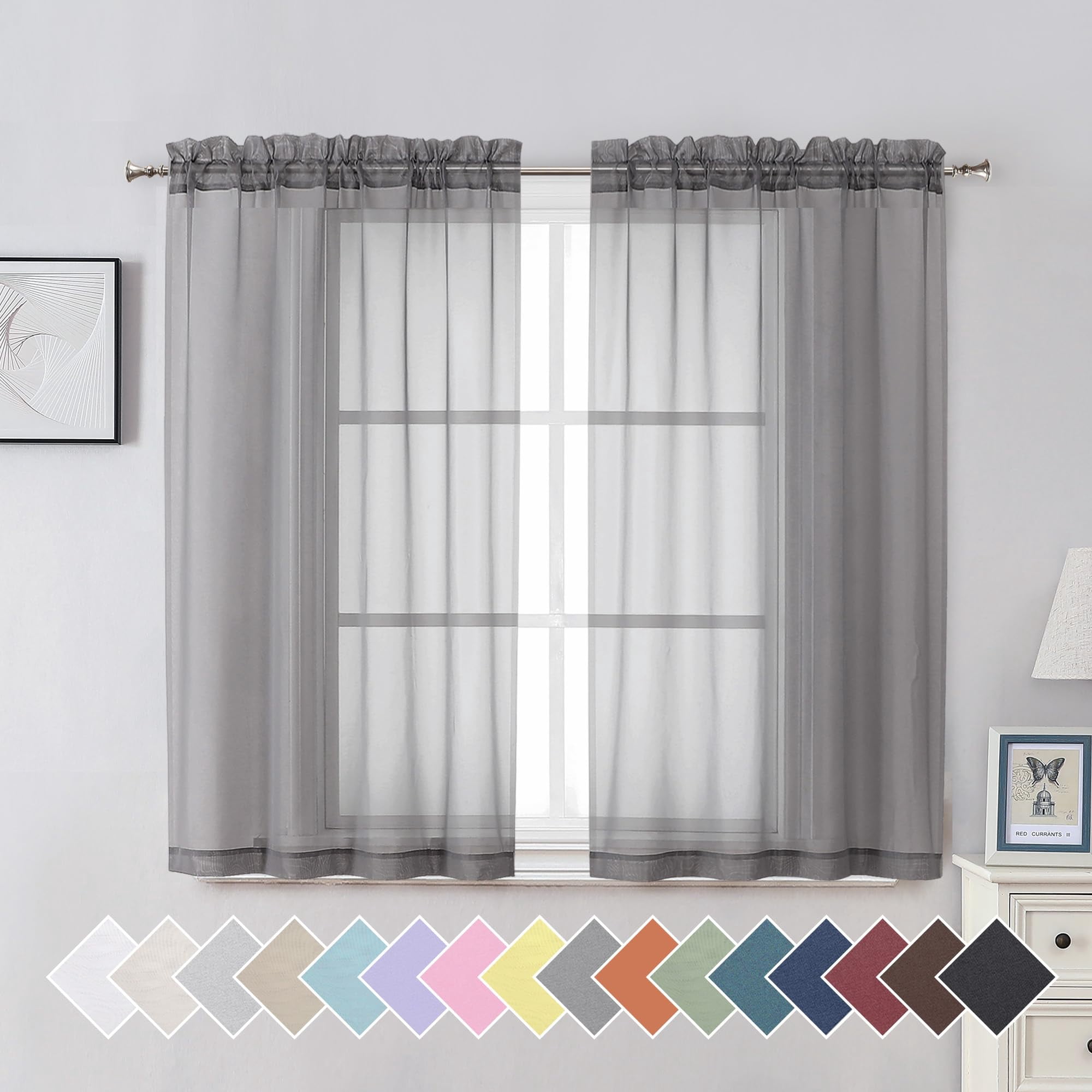 Ivory Sheer Curtains 54 Inch Long 2 Panels Set Rod Pocket Voile ...