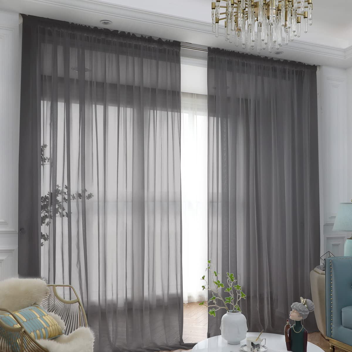 Ivory Sheer Curtains 84 Inch Long 2 Panels Rod Pocket Window Drapes for ...