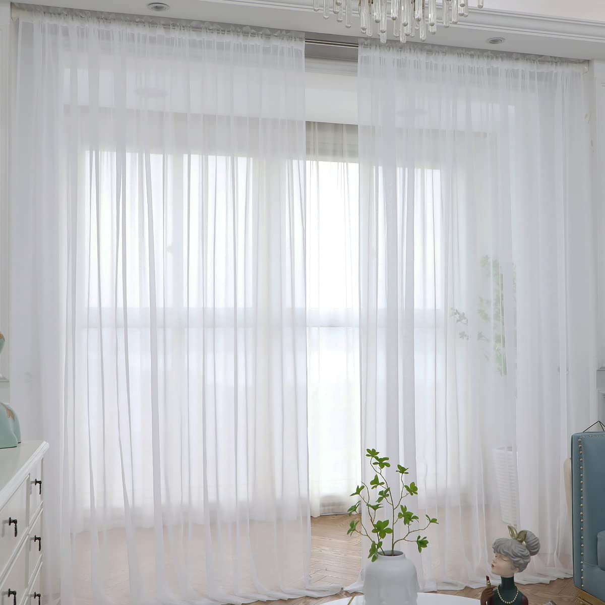 Ivory Sheer Curtains 84 Inch Long 2 Panels Rod Pocket Window Drapes for ...