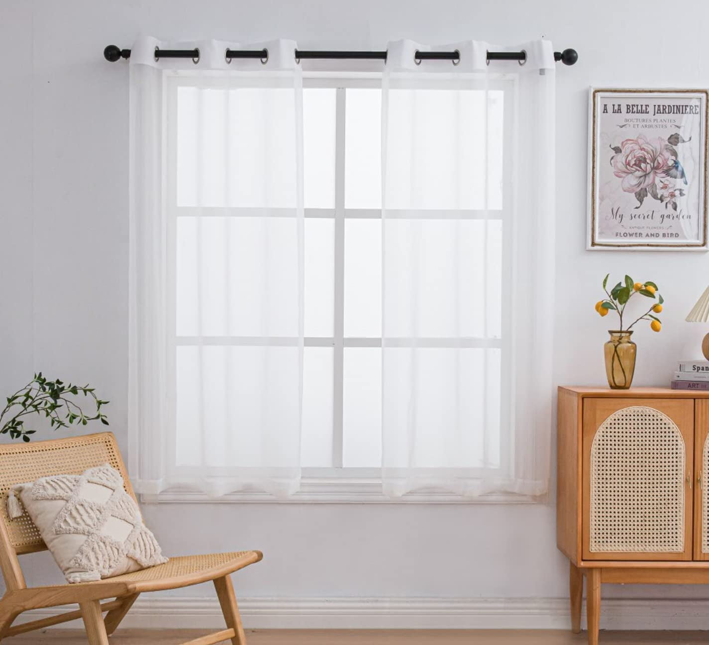 Ivory Sheer Curtains Small Panels,Ring Top See Through Window Curtain for Kitchen/Bay Window 2 ...