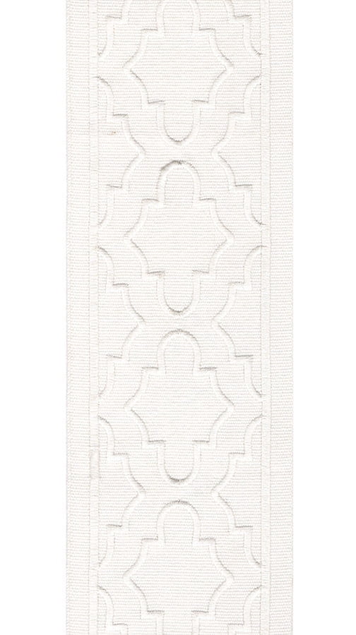 Ivory White Geometric Cotton Canvas Trim Border, 4 Inch Wide Tone-on ...
