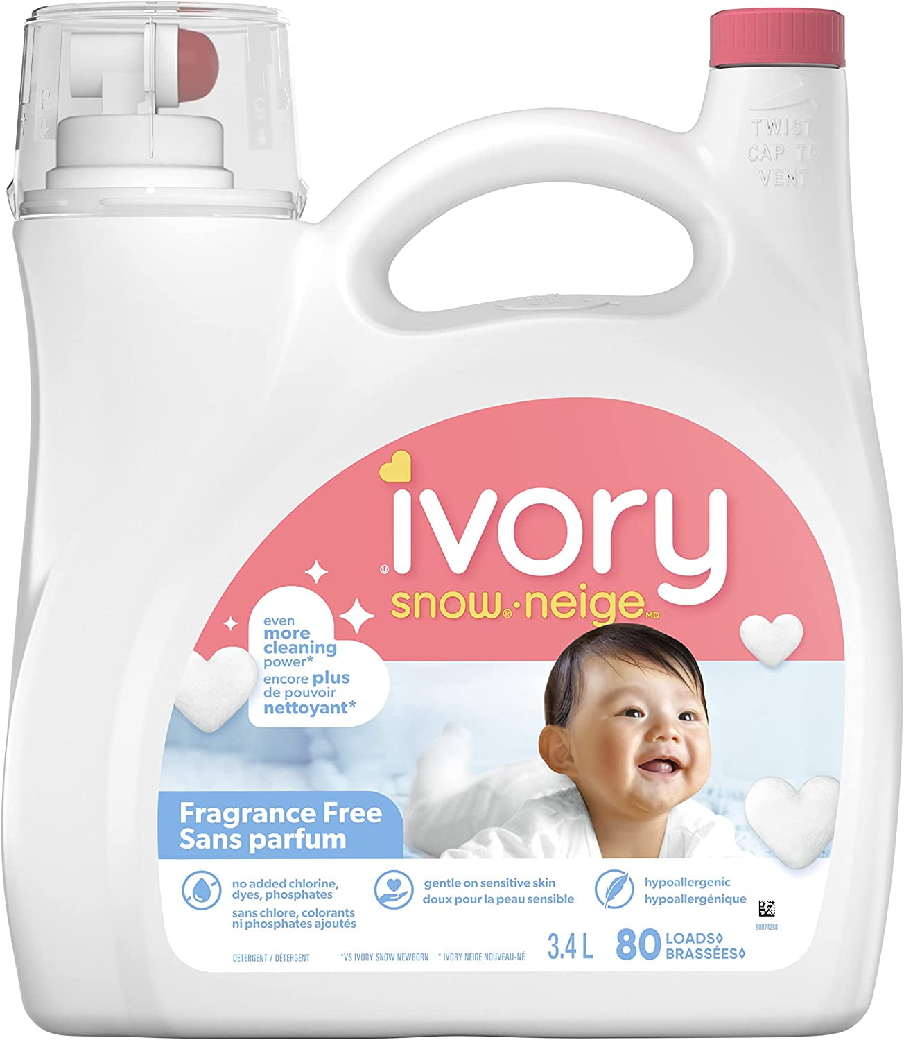 Ivory Snow Baby Laundry Detergent Soap, Unscented, Sensitive Skin, 80 ...