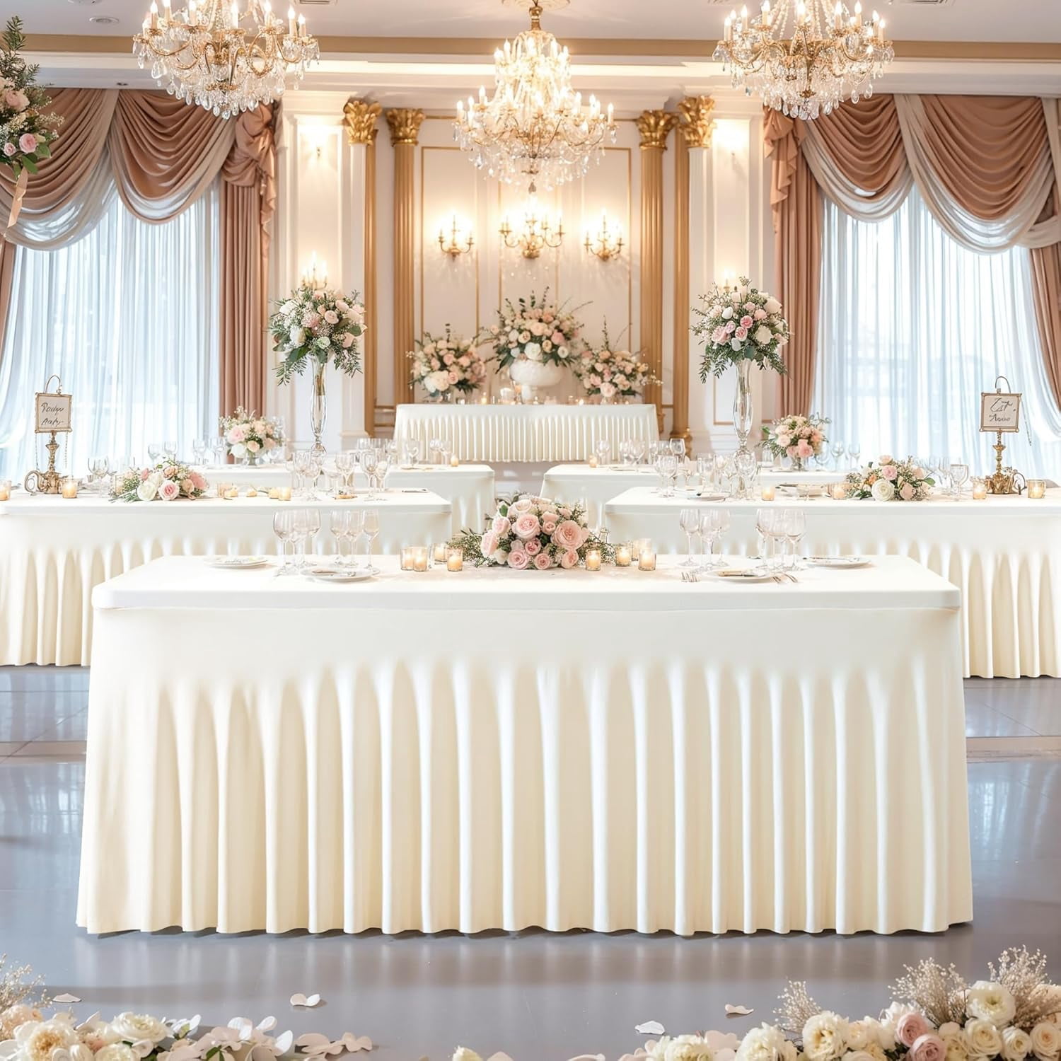 Ivory Spandex Tablecloth for Rectangle Table 6ft Stretch Table Cover ...