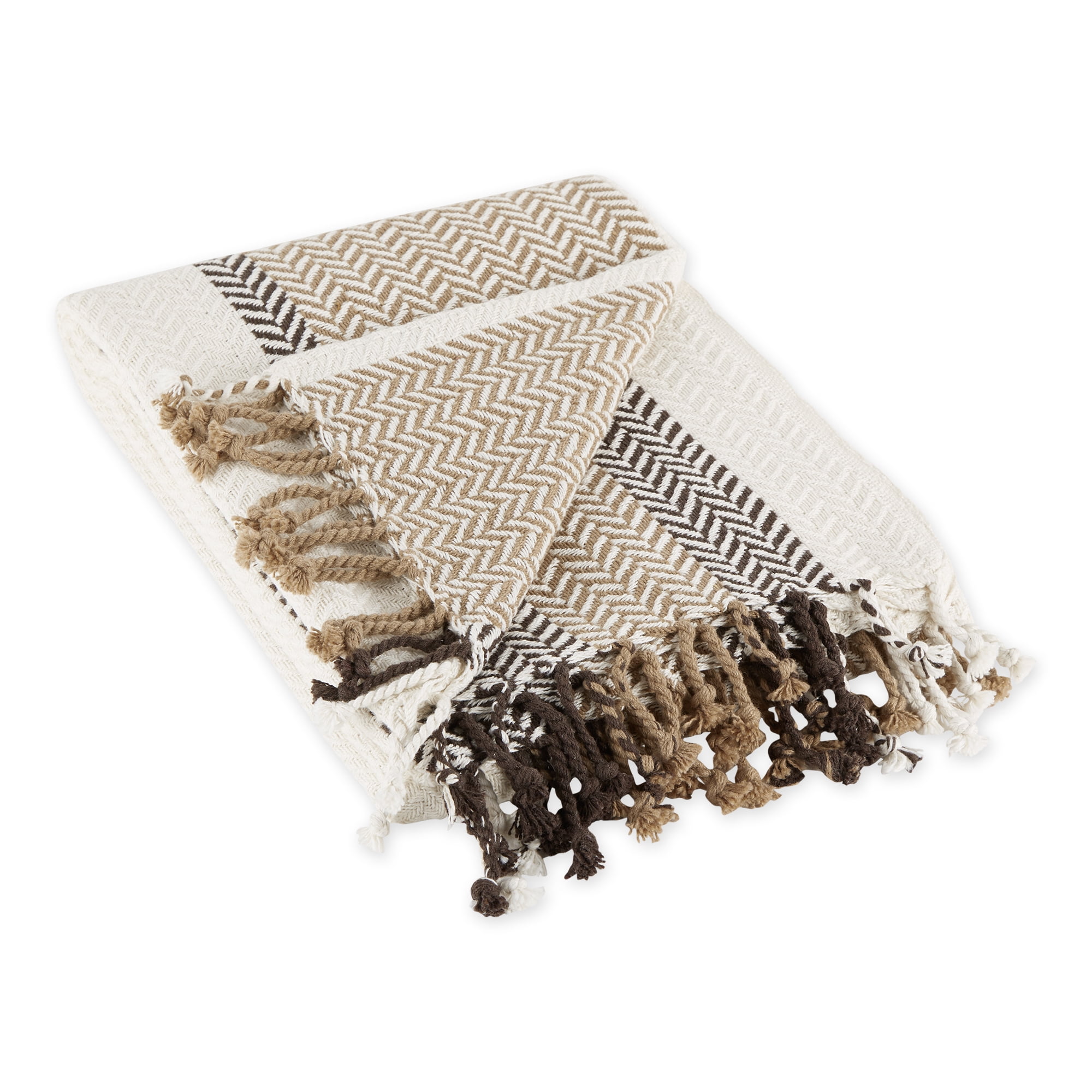 DII Throws Ivory, Stone & Brown Cotton Herringbone Throw, 50” x 60 ...