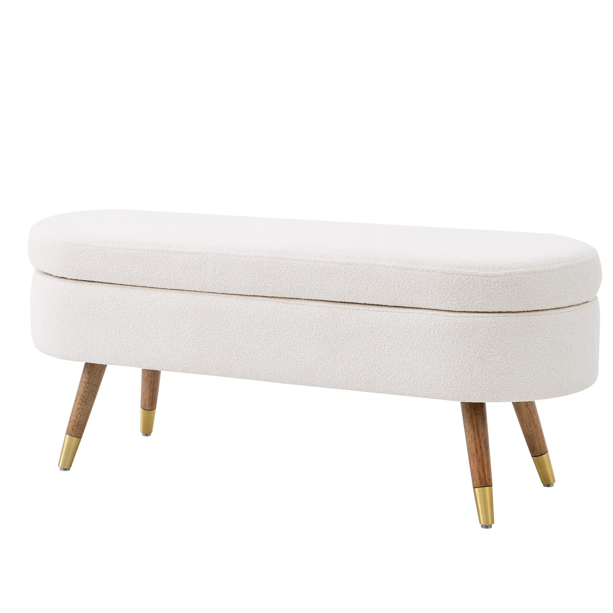 Ivory Storage bench Upholstered Boucle Ottoman with Golden Metal Legs ...