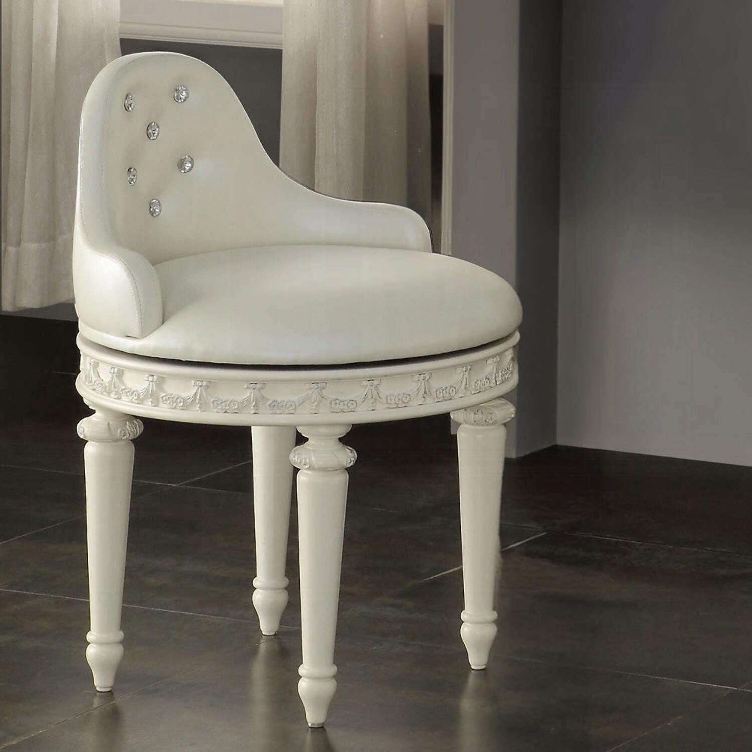 Ivory Swivel Vanity Chair With Tufted Back Ivory Primary Living Space ...