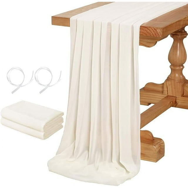 Ivory Table Runner 2 Packs Sheer Chiffon Fabric 27x120 Inches Romantic ...