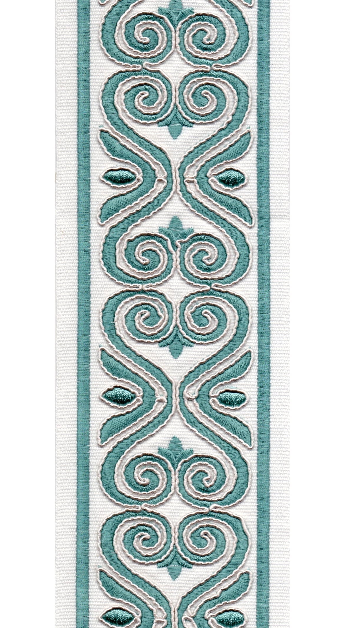 Ivory Teal 4 Inch Wide Cotton Canvas Scroll Trim Tape, Outlined S-Curve ...