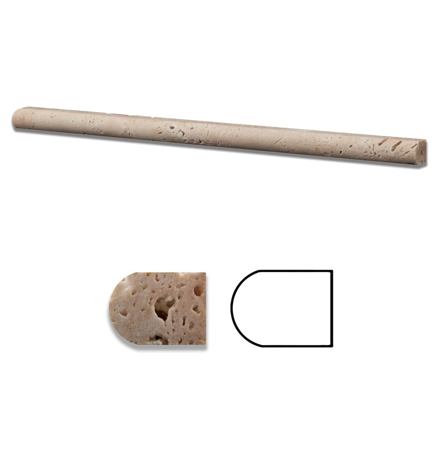 Ivory Travertine Honed 1/2 X 12 Pencil Liner Trim Molding - Standard ...