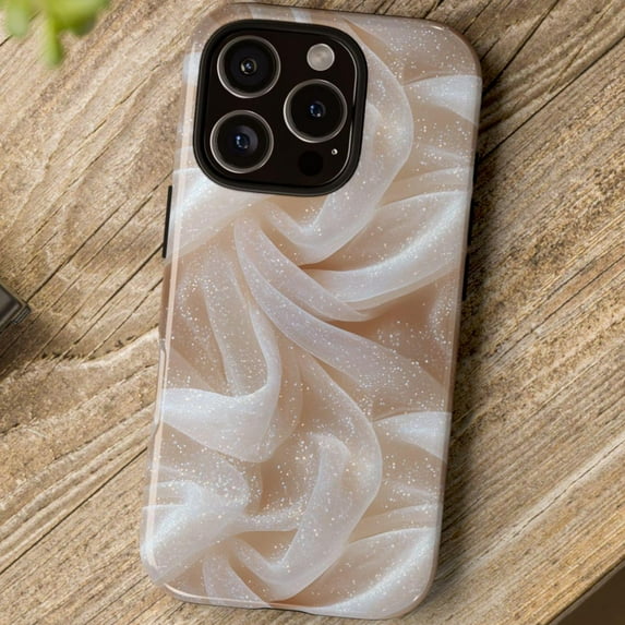 Ivory Tulle Soft Bridal Fabric Shine Phone Case for iPhone 17 16 15 14 ...