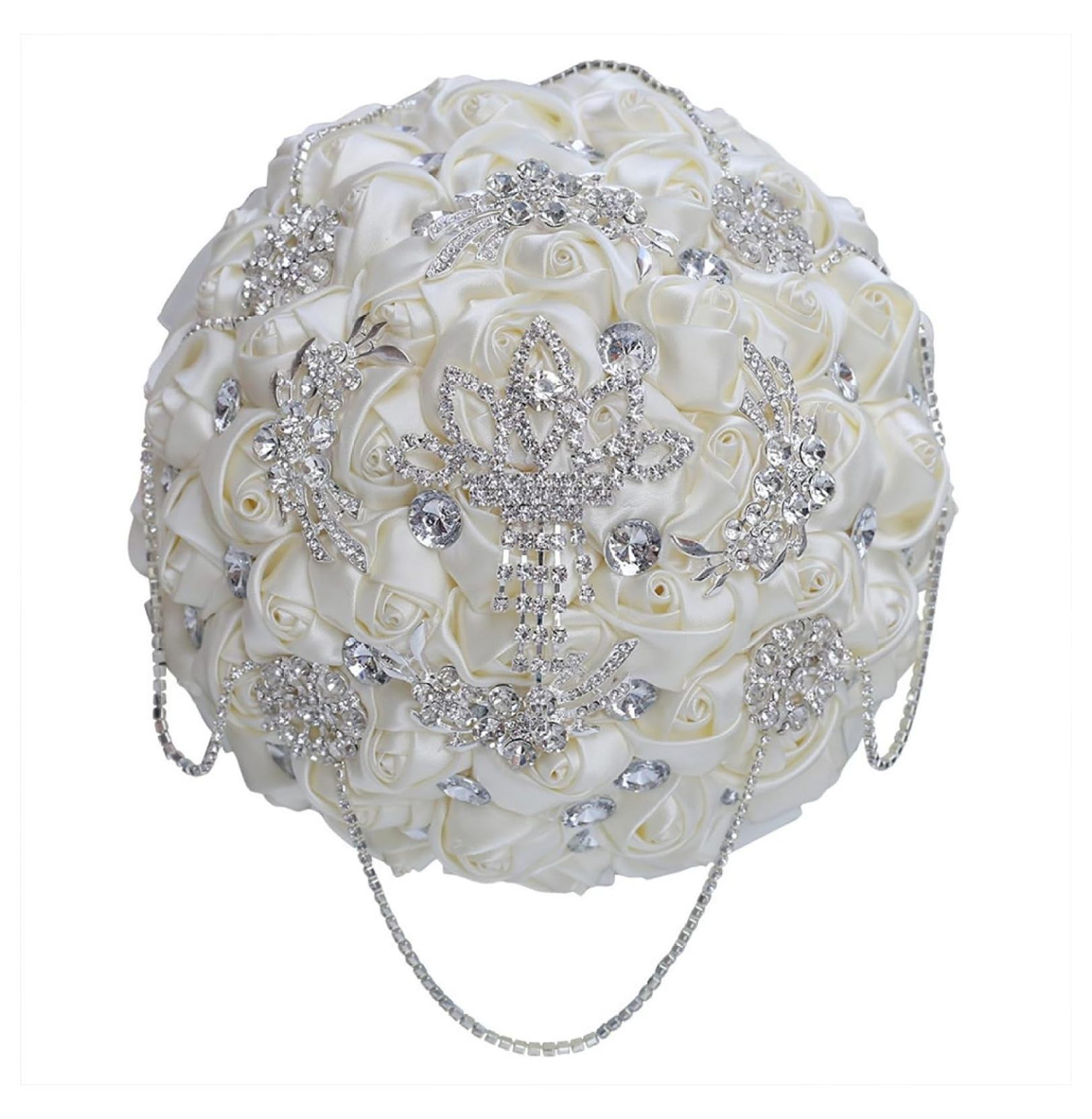 Ivory Wedding Bridal Bouquet with Bling Brooch Rhinestone String ...
