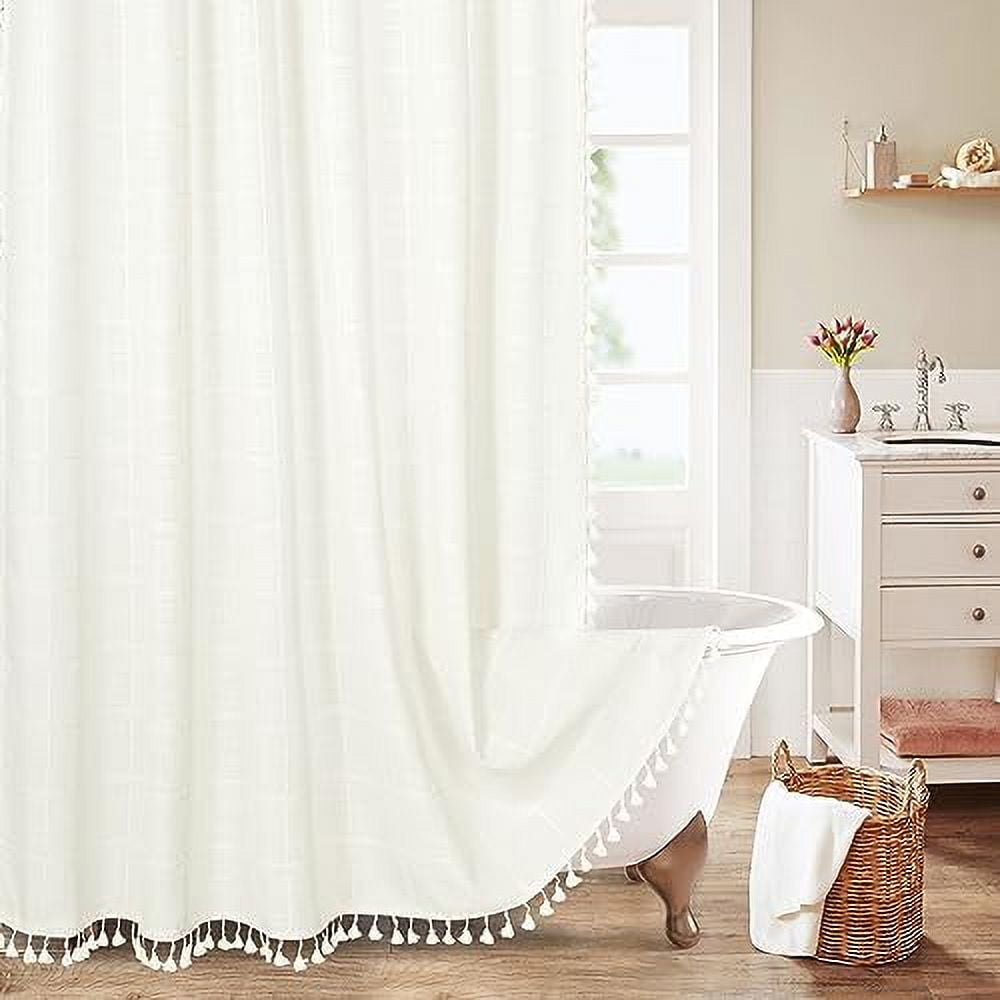 Ivory White Boho Farmhouse Shower Curtain Set 72 x 78, 78 inch Long ...